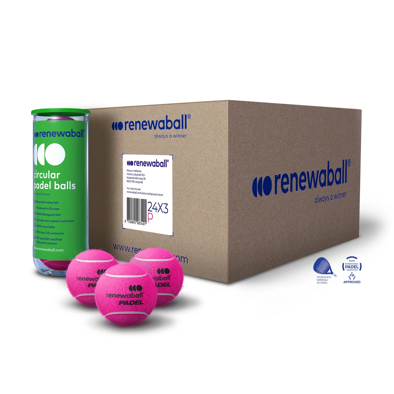 Renewaball - box 24x3 pink padel balls – Renewaball Webshop