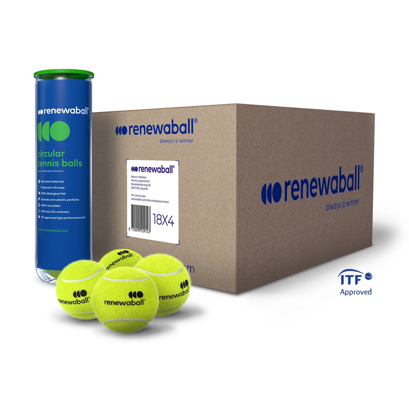 Renewaball - box 18x4 tennis balls – Renewaball Webshop